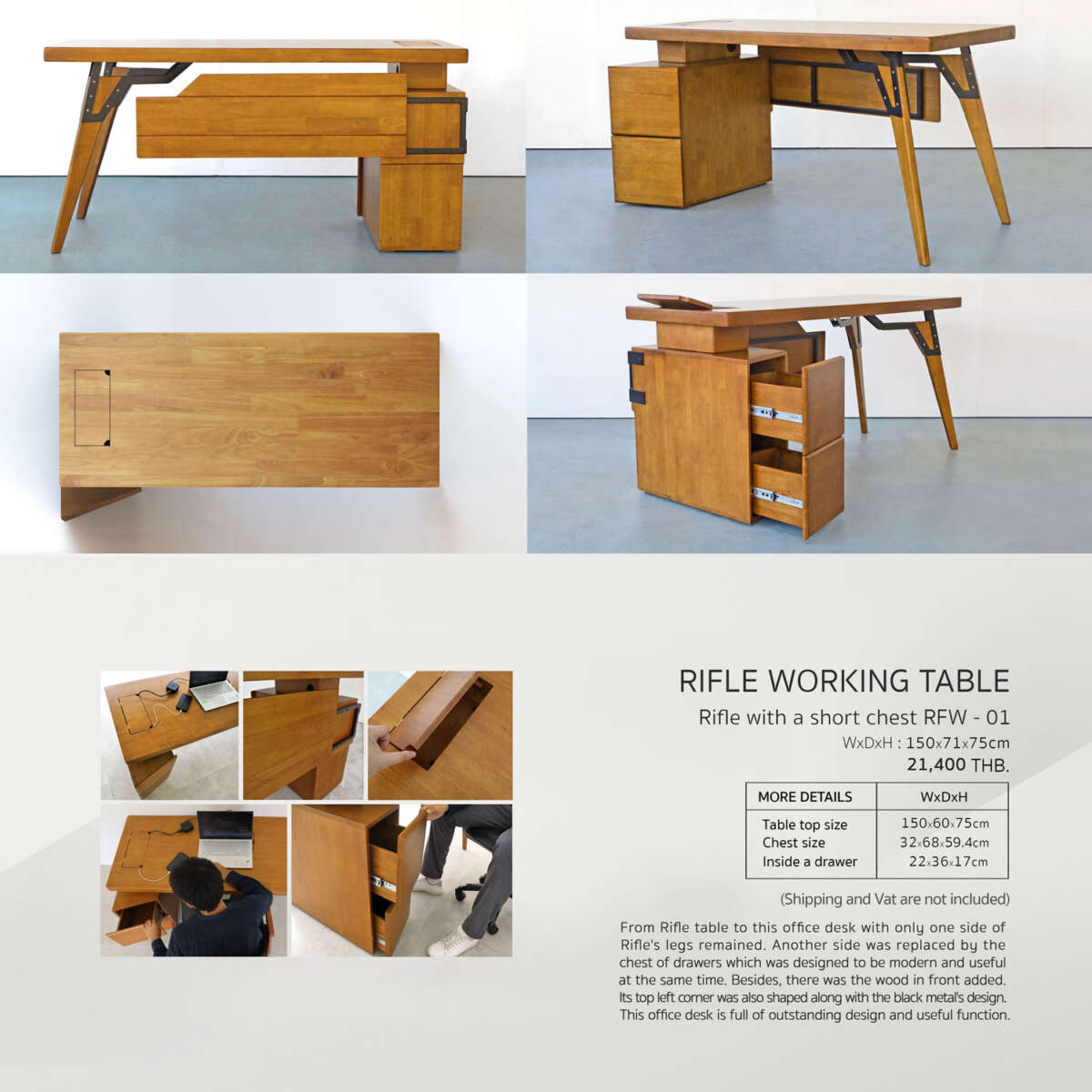 Rifle Executive Desk (RFW-01) – Elegant Design with Solid Wood Top